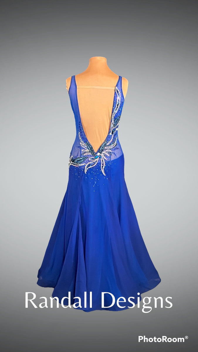 Royal Blue with Rhinestone Appliques and Mesh Bodice – Randall Designs