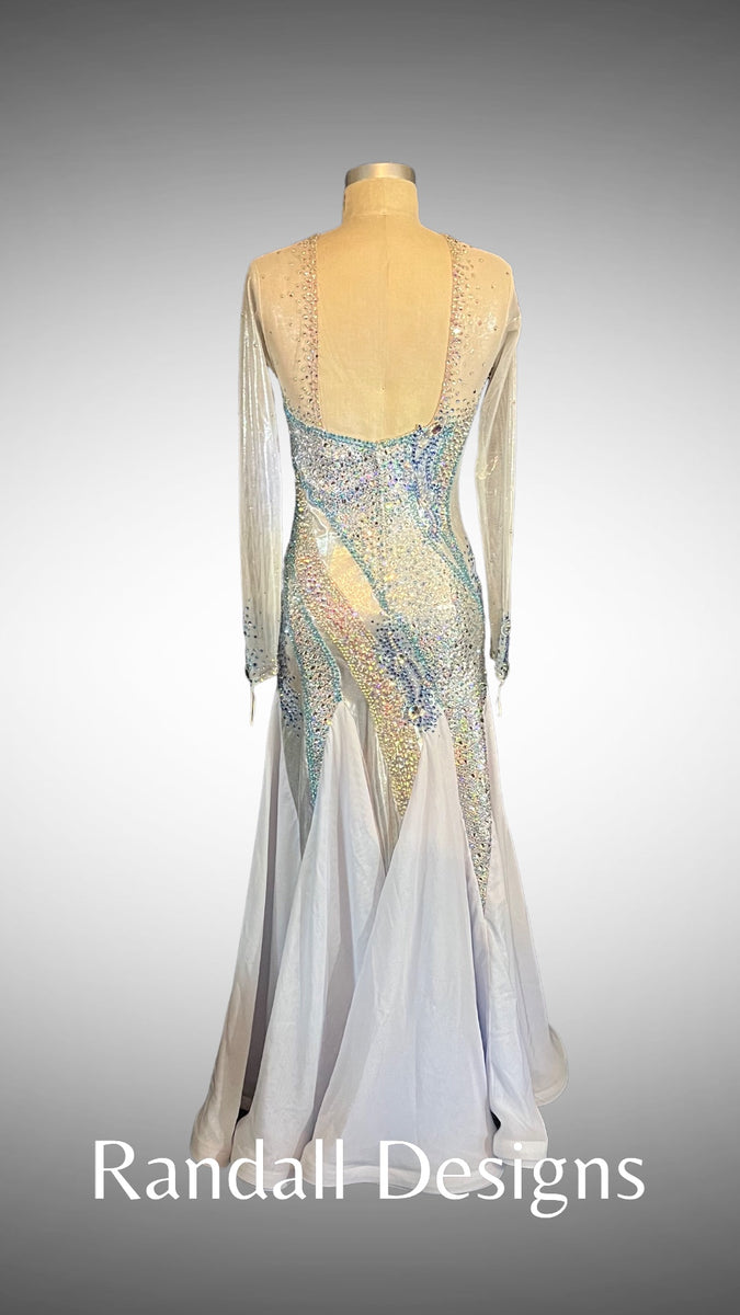 White With AB and Blue Rhinestones, Six Point Skirt with Silver Appliq ...